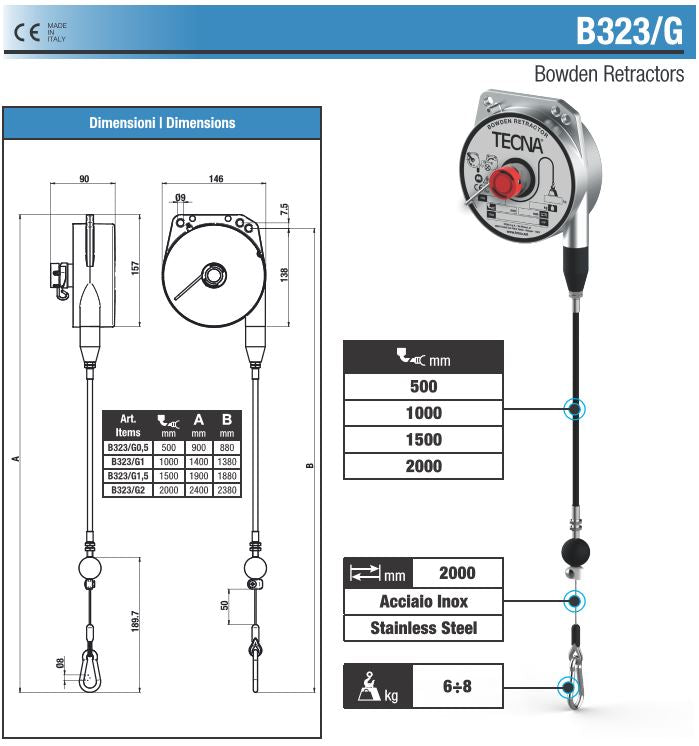 Bowden Tool Balancer TECNA B323/G2 (13.2 to 17.6lb, 6.6ft) light-duty retractor – www ...