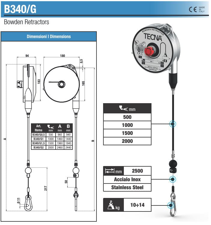Bowden Tool Balancer TECNA B340/G2 (22 to 31lb, 8.2ft) – www.toolbalancersusa.com