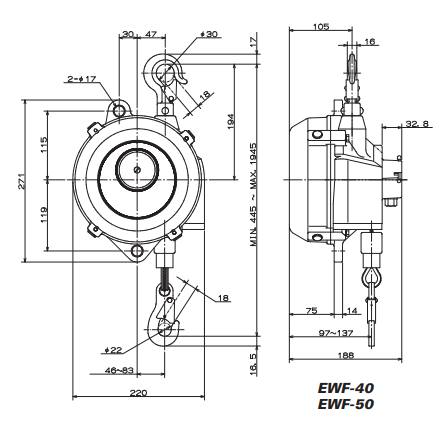 Balancer ENDO EWF-50 (88 to 110 lb, 4.9ft) – www.toolbalancersusa.com